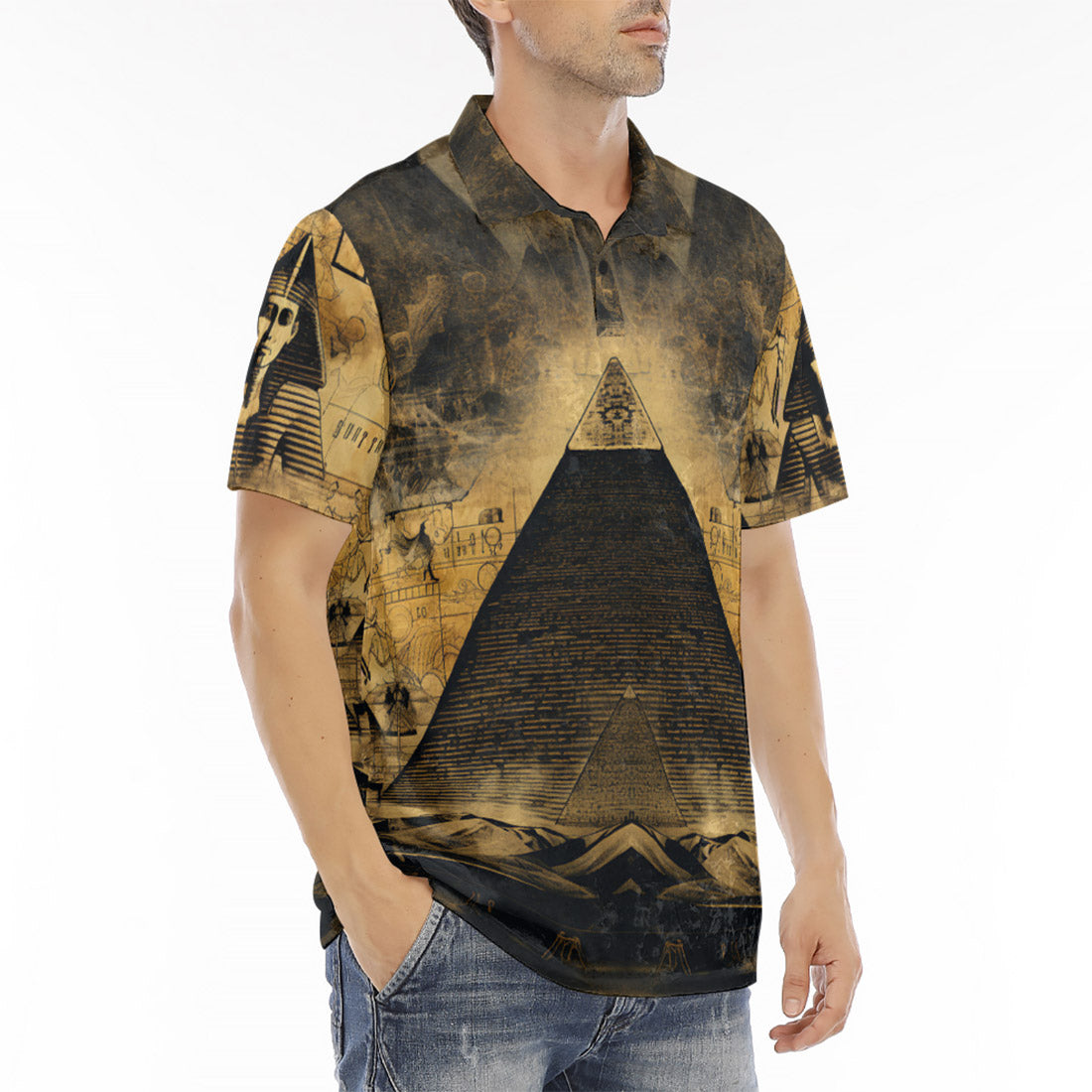 Men's Polo Shirt Mysterious Egyptian Pyramid Gold Symbolism – CoolWear