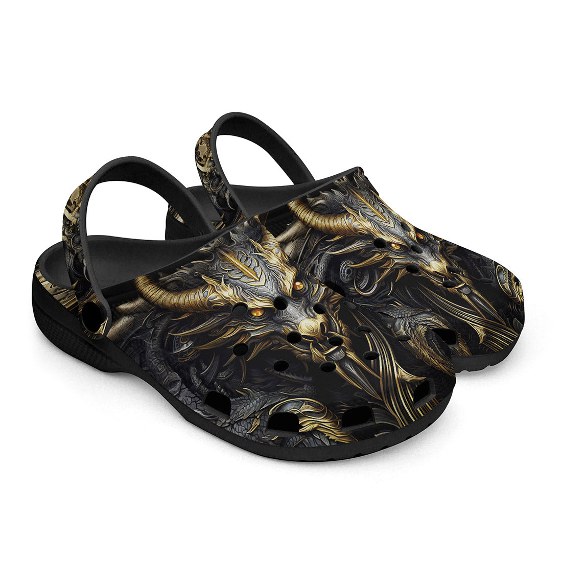 Classic Clogs Mechanical Dragon Black and Gold Design – CoolWear