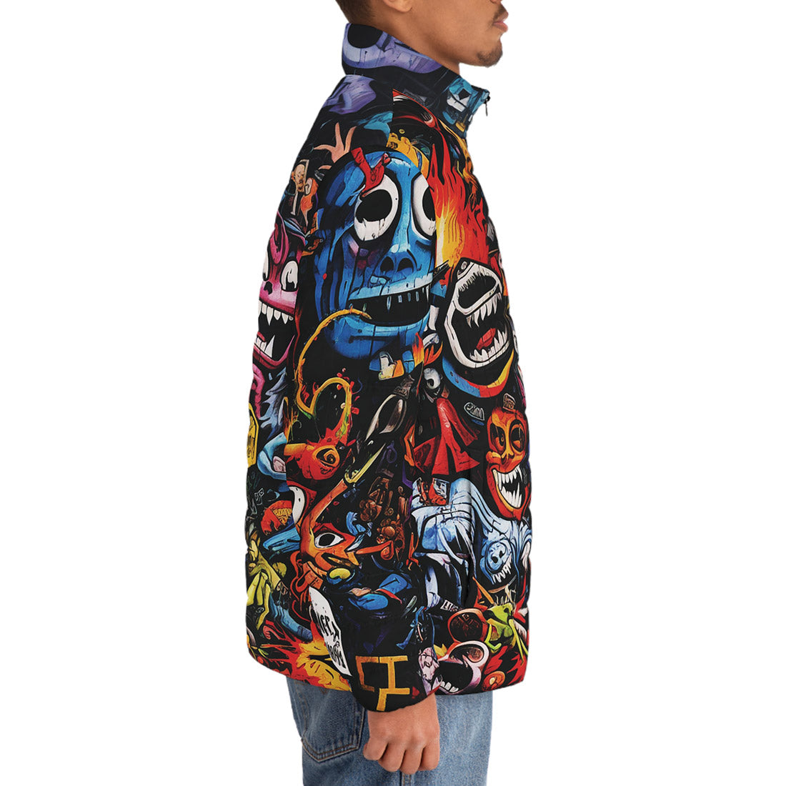 Down-Padded Puffer Jacket Zombies and Demons Graffiti – CoolWear