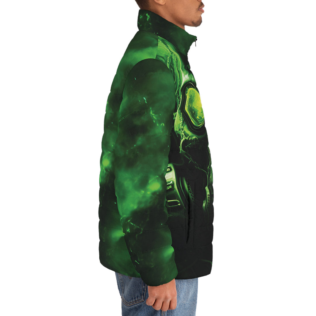 Down-Padded Puffer Jacket Green Skull with Gas Mask – CoolWear