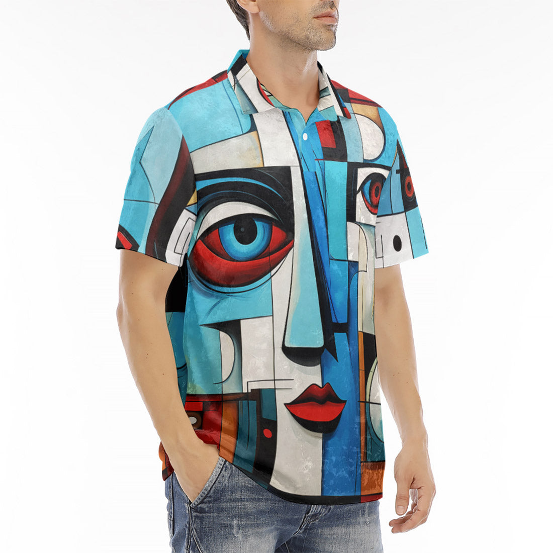 Men's Polo Shirt Abstract Painting Cubism Colorful Face – CoolWear