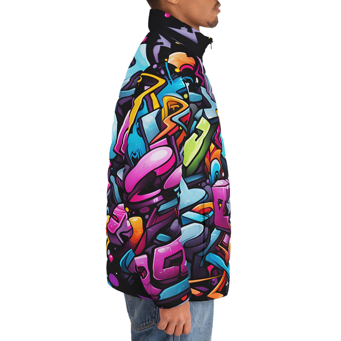 Down-Padded Puffer Jacket Graffiti Letters Collage – CoolWear