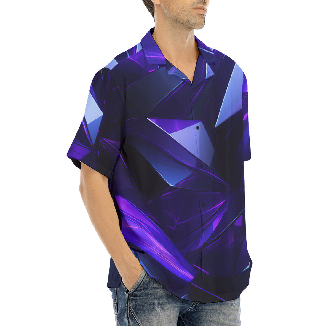 Hawaiian Shirt Abstract Blue Polygons Geometric – CoolWear