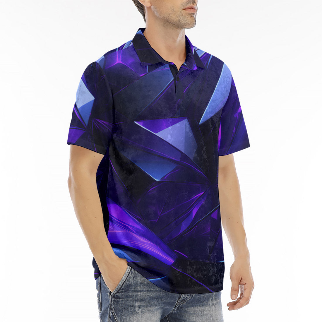 Men's Polo Shirt Abstract Blue Polygons Geometric – CoolWear