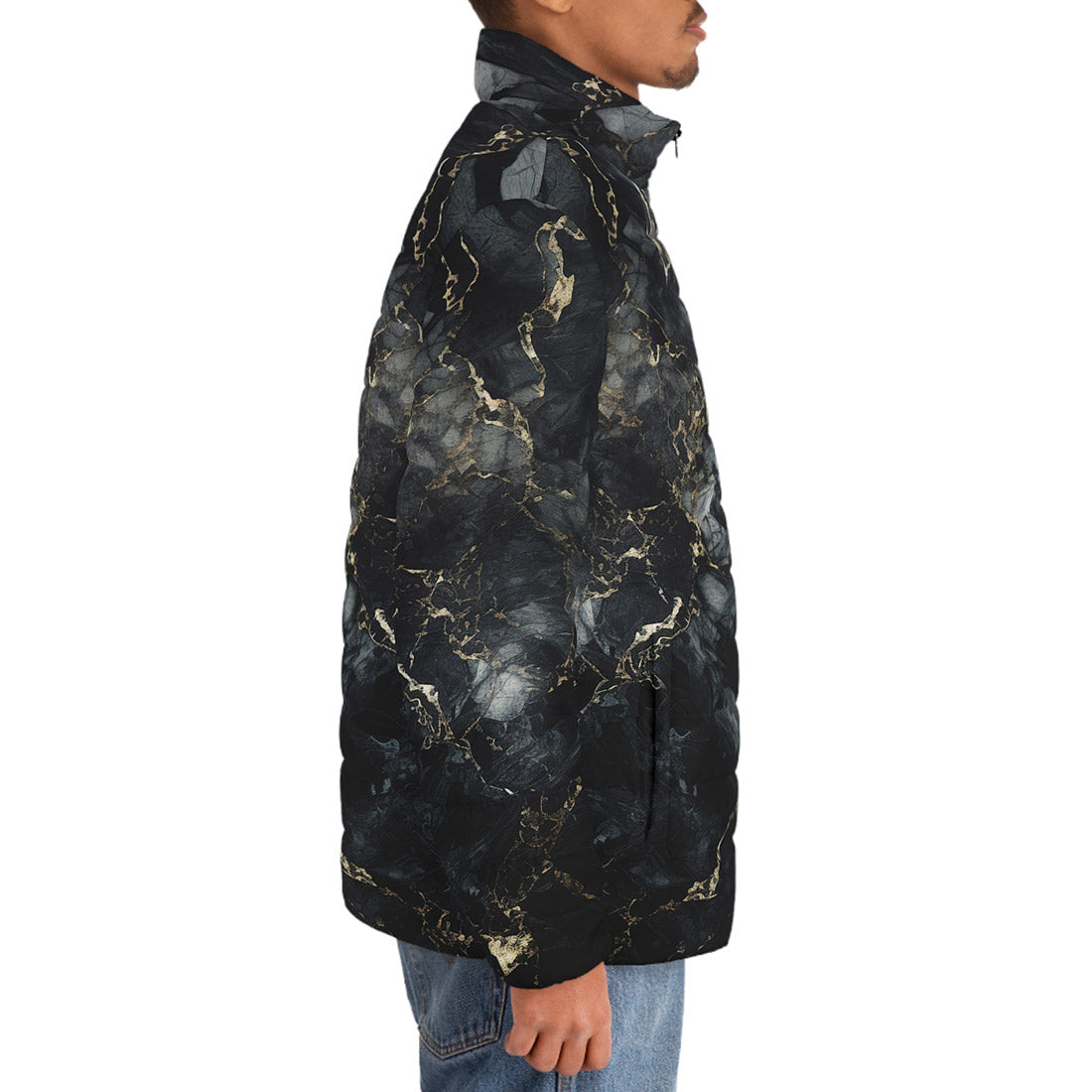Down-Padded Puffer Jacket Black Marble Texture – CoolWear