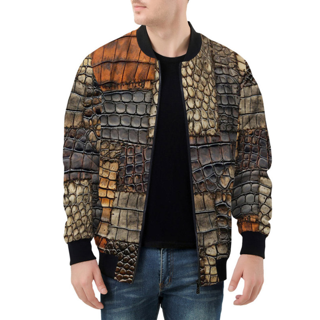Bomber Jacket Crocodile Skins Patchwork – CoolWear