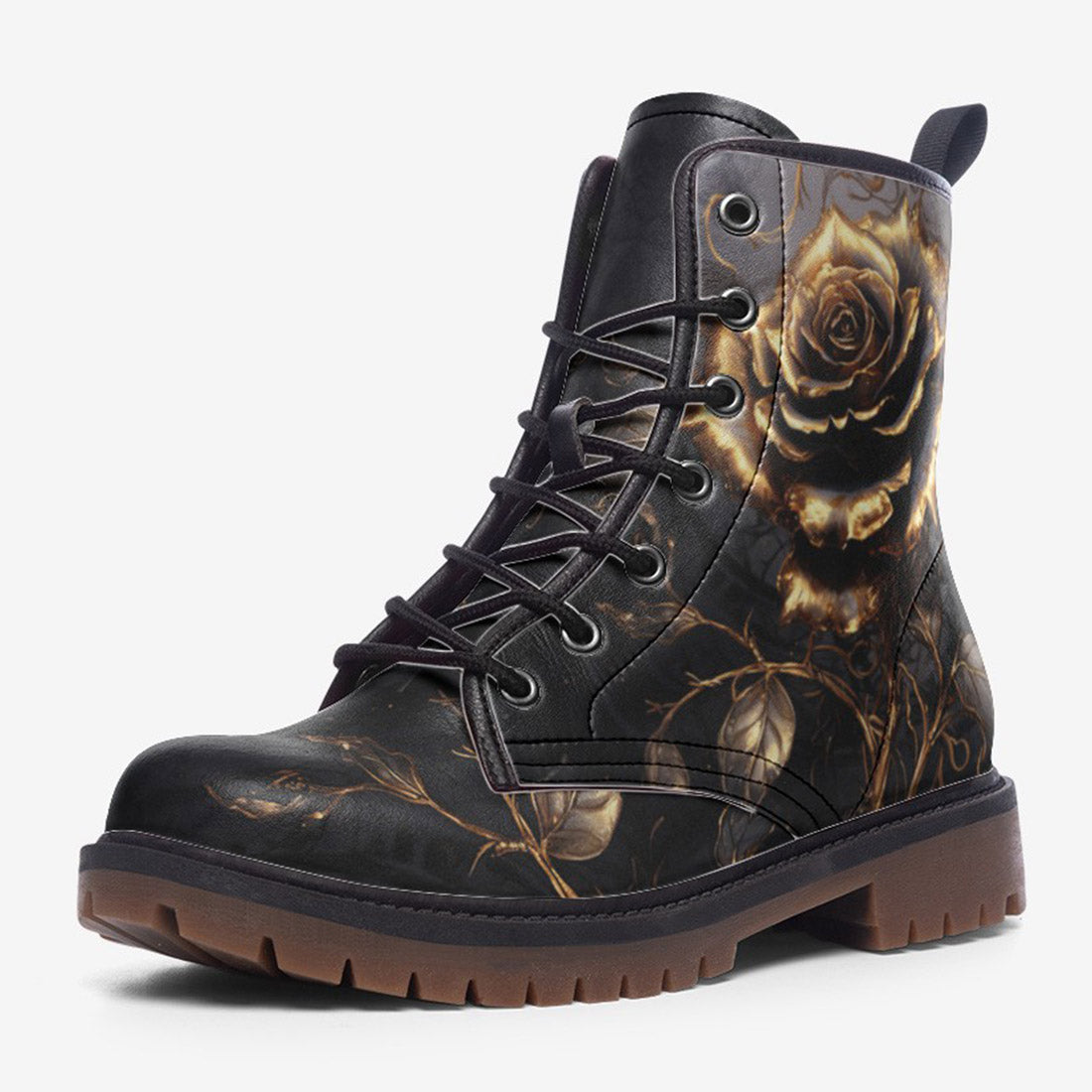 Leather Boots Gothic Golden Flower in Dark – CoolWear