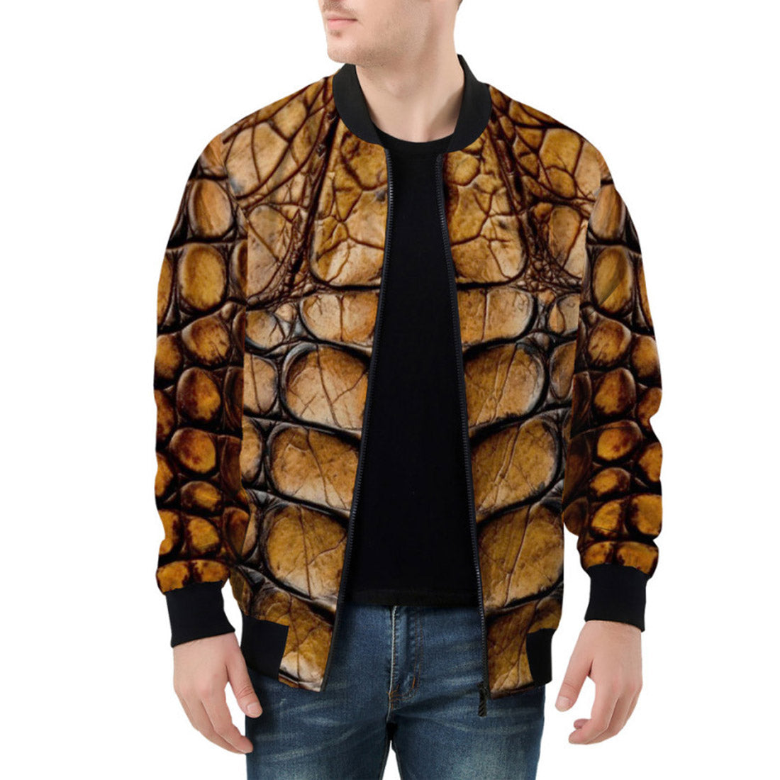 Bomber Jacket Brown Alligator Texture Print – CoolWear