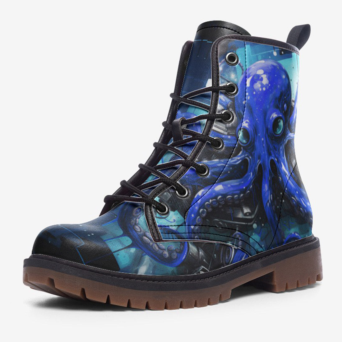 Leather Boots Blue Octopus with Tentacles – CoolWear
