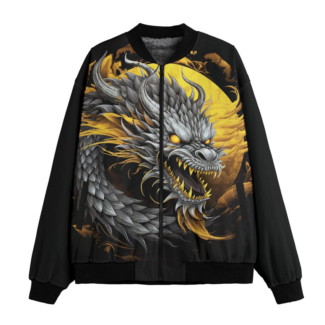 Bomber Jacket Chinese Dragon Black Gold Graphic – CoolWear