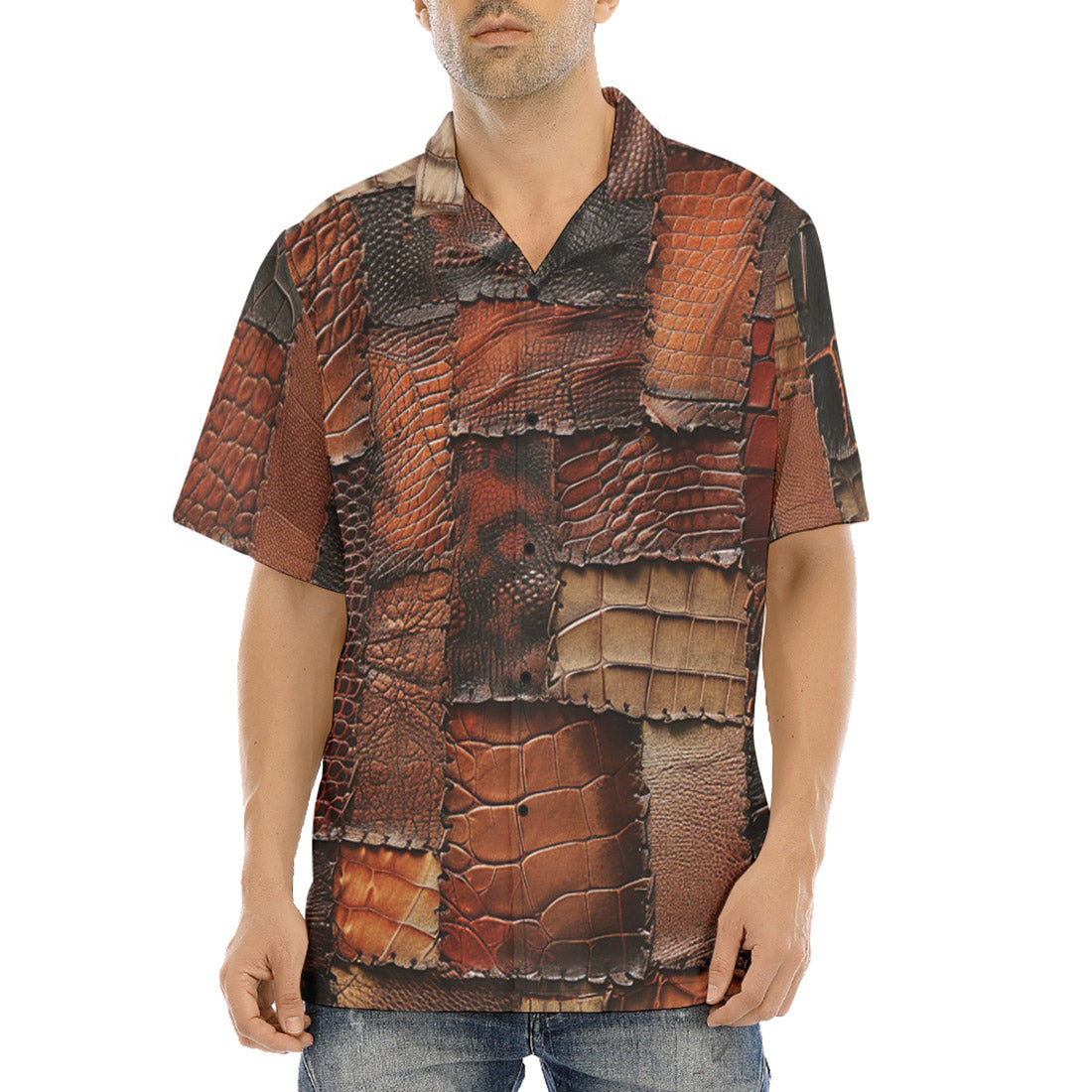 Hawaiian Shirt Alligator Skin Patchwork Print – CoolWear