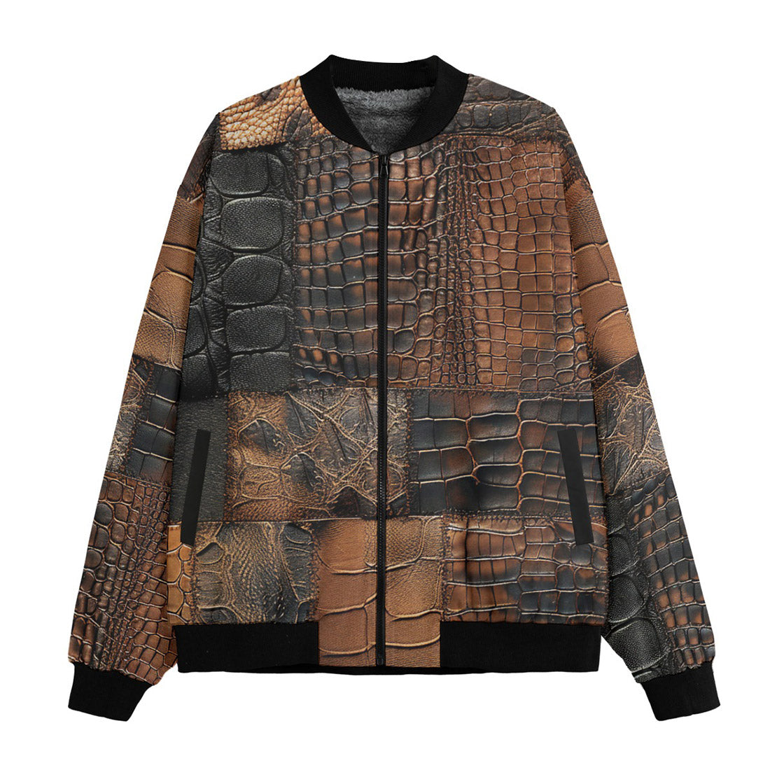 Bomber Jacket Brown Alligator Skin Patchwork Print – CoolWear