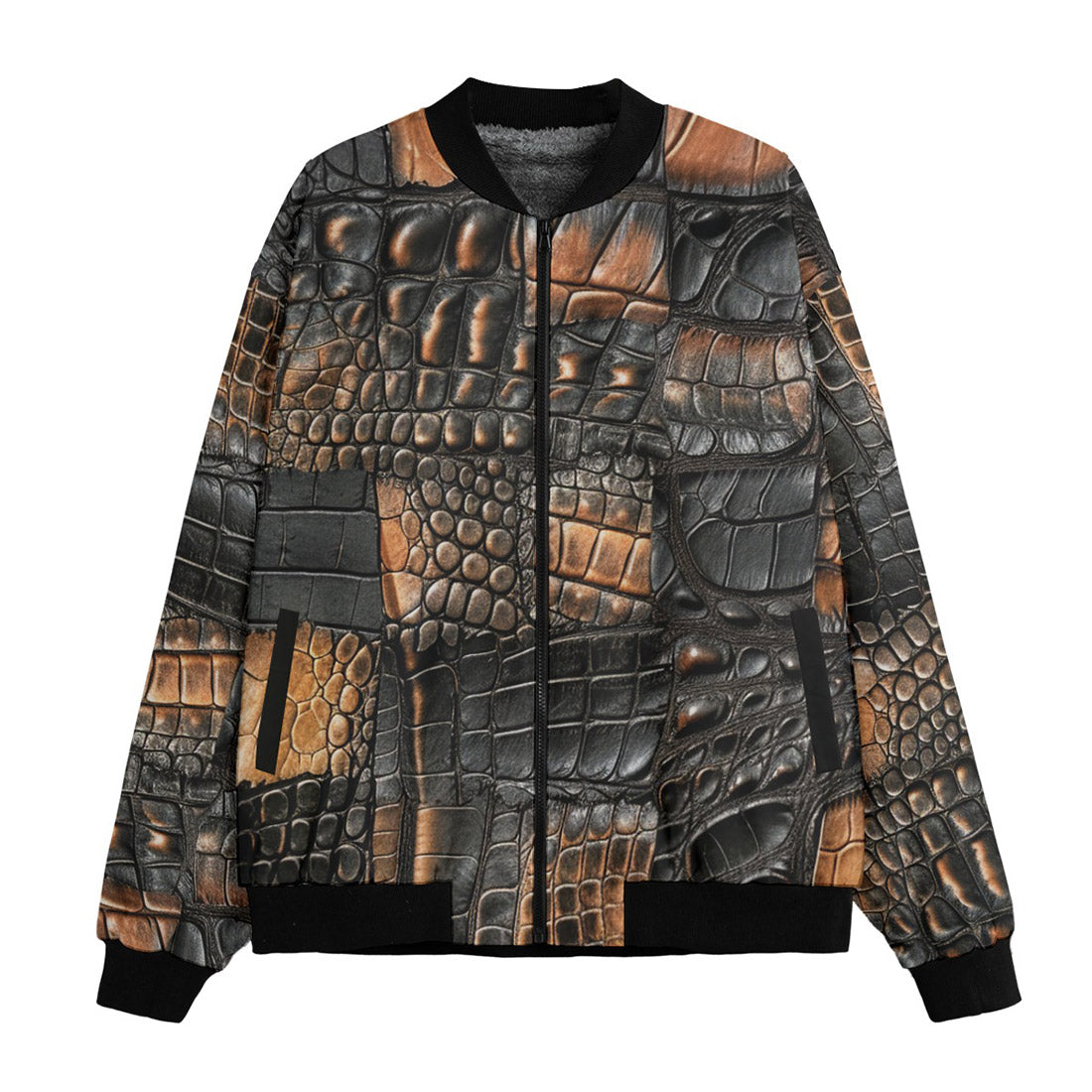 Bomber Jacket Black and Brown Alligator Patchwork Print – CoolWear