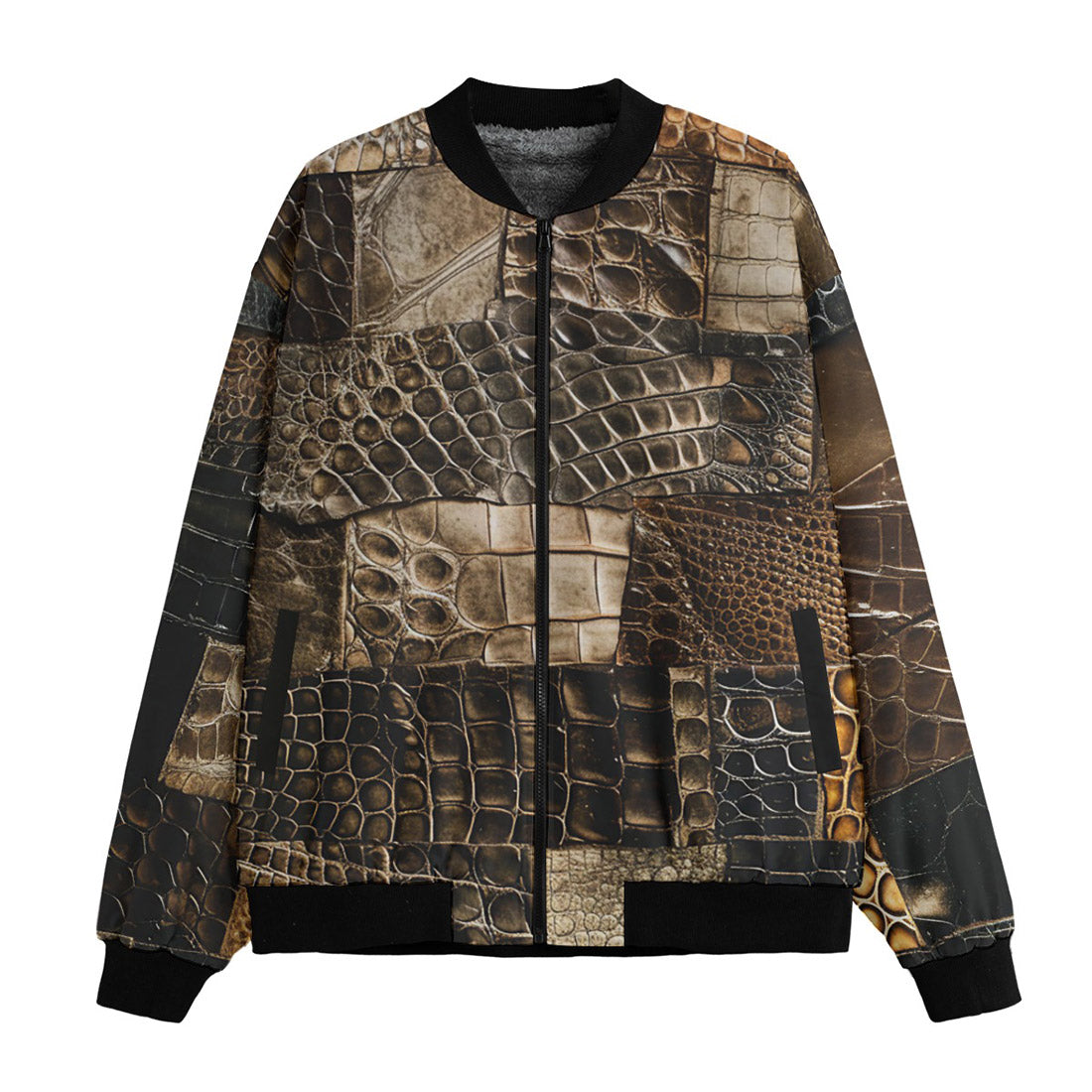 Bomber Jacket Brown Alligator Skin Patchwork Print – CoolWear