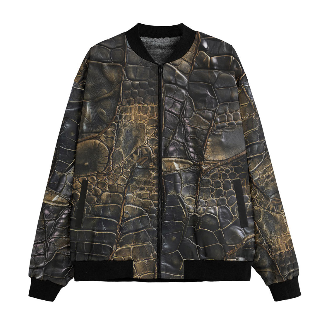 Bomber Jacket Black Crocodile Skin Texture – CoolWear
