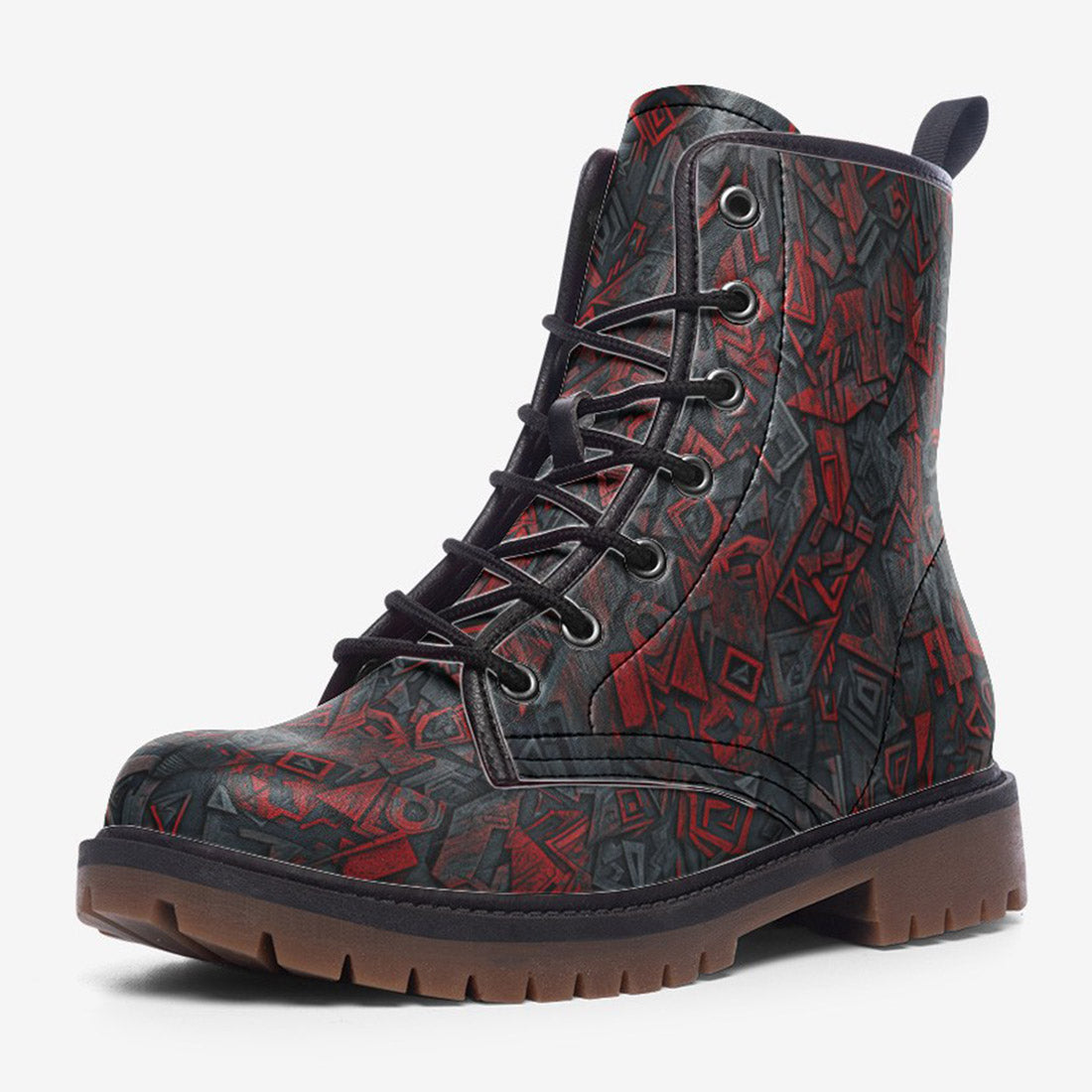 Leather Boots Red and Black Geometric Abstraction – CoolWear