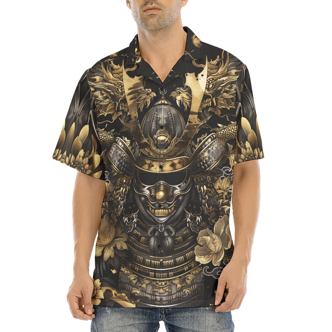 Hawaiian Shirt Golden Samurai Mask Artwork – CoolWear