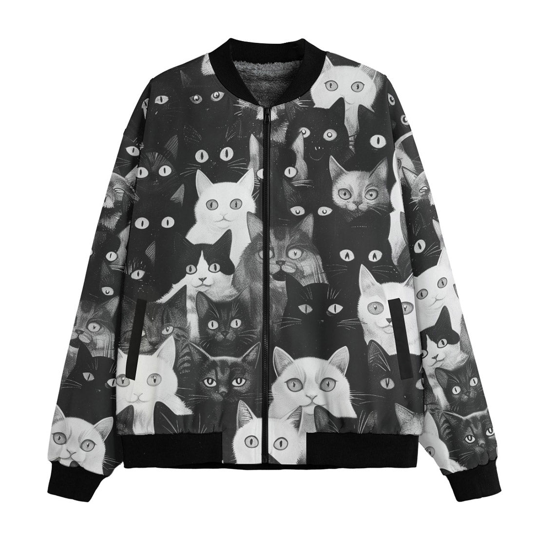Bomber Jacket Black and White Cats Art – CoolWear