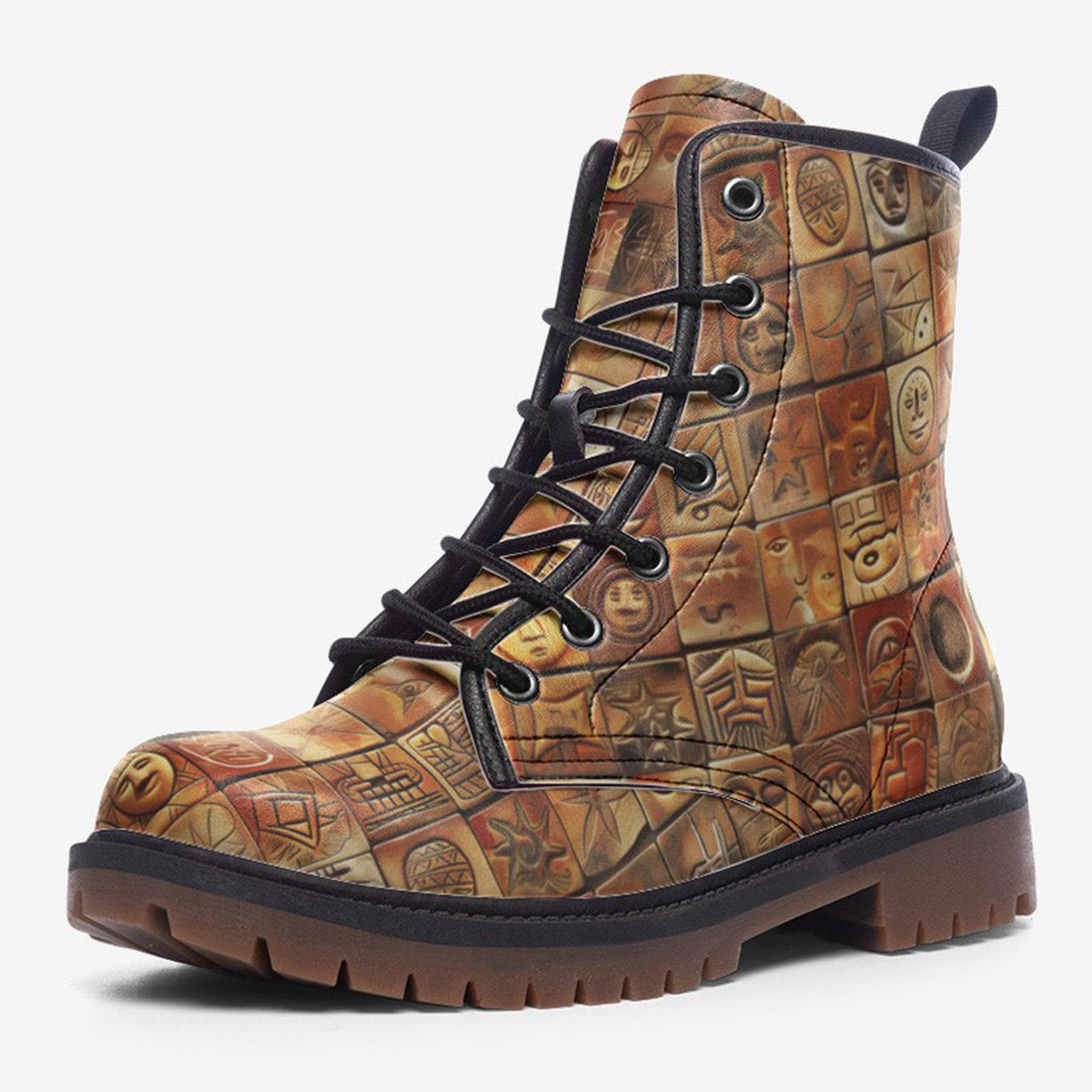 Leather Boots Terracotta Tiles Tribal Symbols – CoolWear