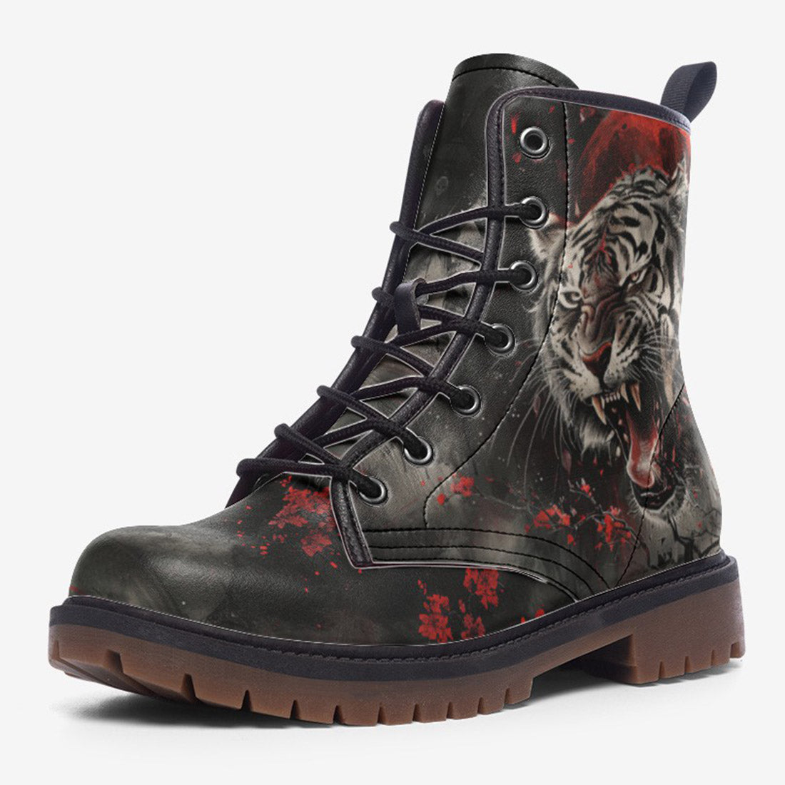 Leather Boots Angry Tiger Roaring in Dark Jungle – CoolWear