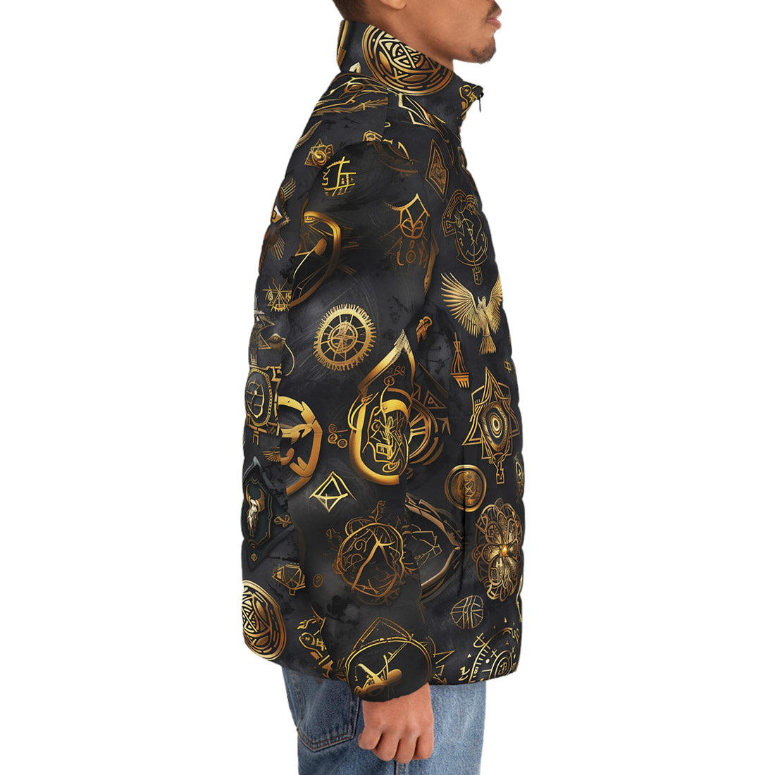 Down-Padded Puffer Jacket Digital Art Collage Magical Symbols – CoolWear